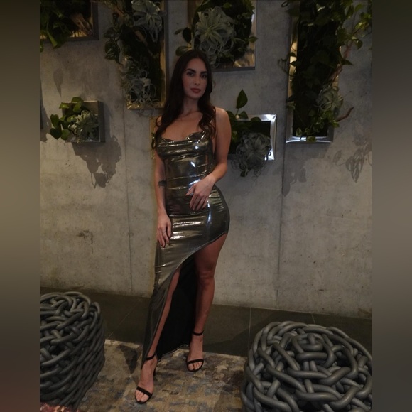 Dresses | Metallic Silver Evening Dress | Poshmark